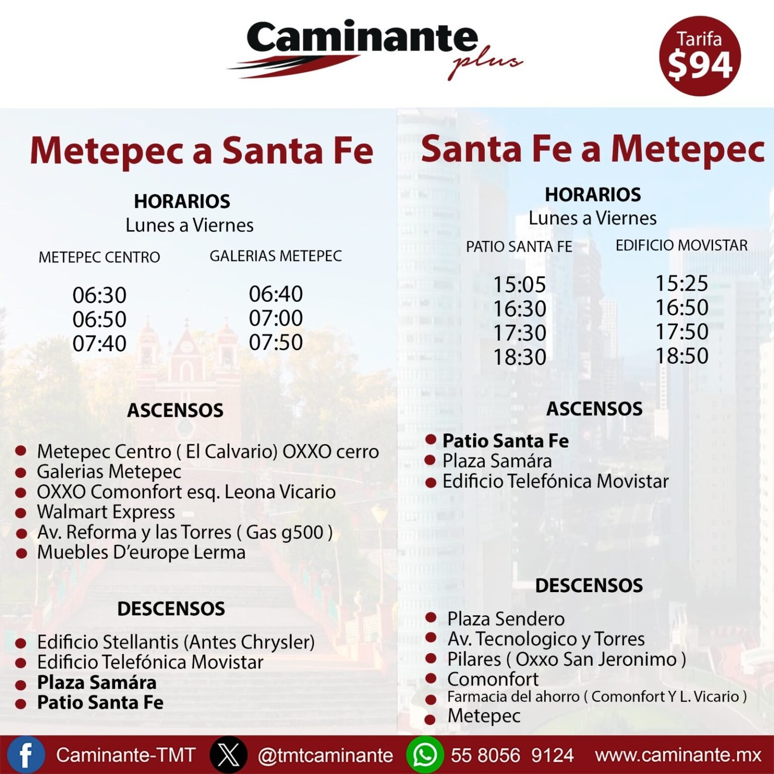 Horarios y precios de la nueva ruta de Caminante, Toluca-Atlacomulco ...